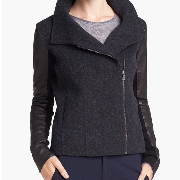 Vince | Jackets & Coats | Vince Wool Leather Funnel Neck Jacket Sz Xs ...